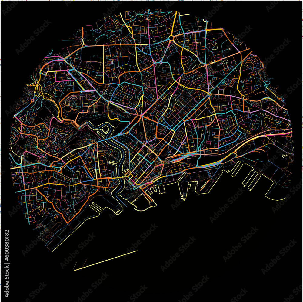 Poster Colorful Map of Brest, Finistère with all major and minor roads ...