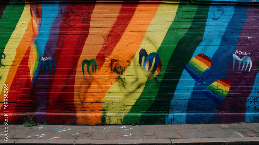 Mural with graffiti. Wall with colors of the LGTBI flag. Colorful mural ...