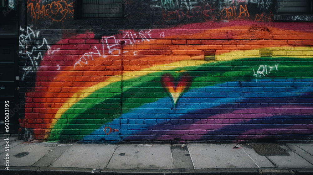 Mural with graffiti. Wall with colors of the LGTBI flag. Colorful mural ...
