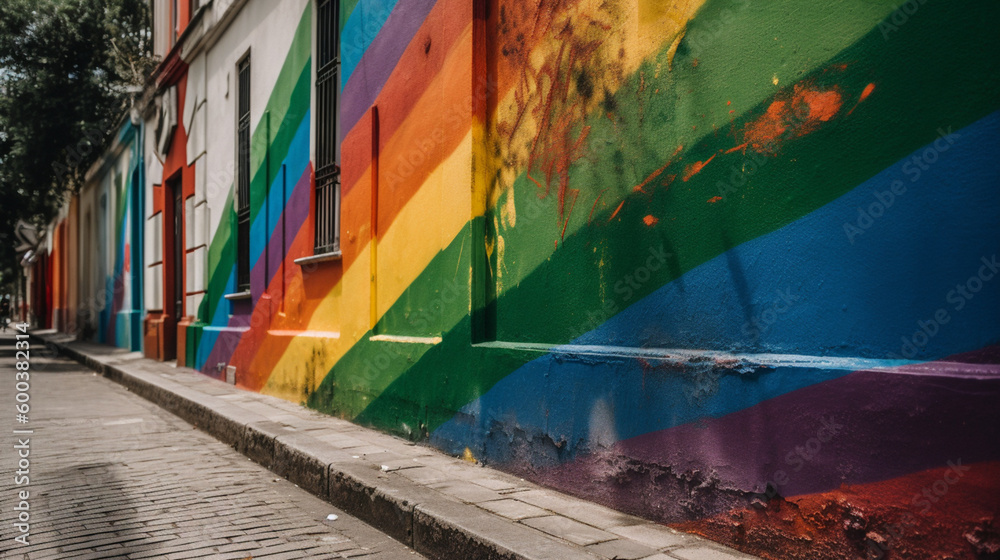 Mural with graffiti. Wall with colors of the LGTBI flag. Colorful mural ...