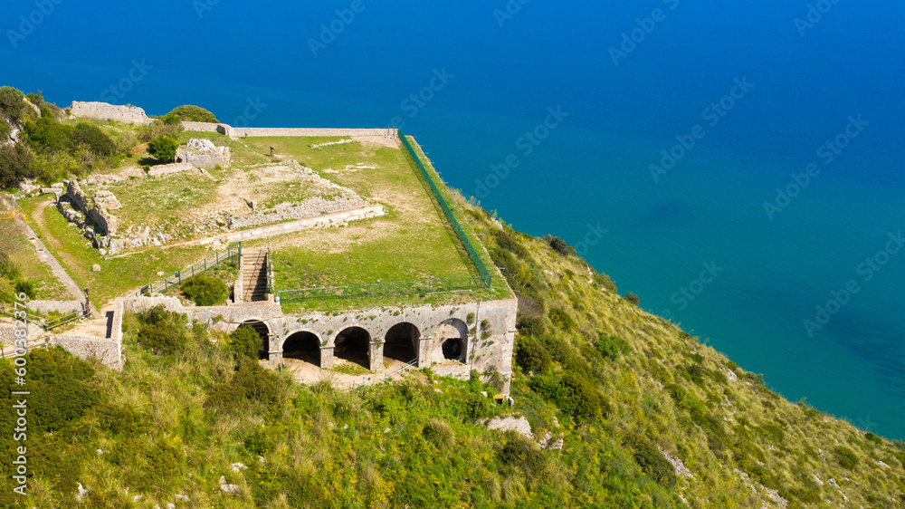 Aerial view of the temple of Jupiter Anxur located on the Sant'Angelo ...