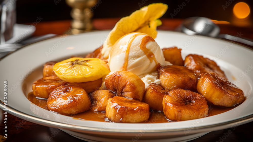 Bananas Foster: A dessert made with caramelized bananas, rum, and a ...