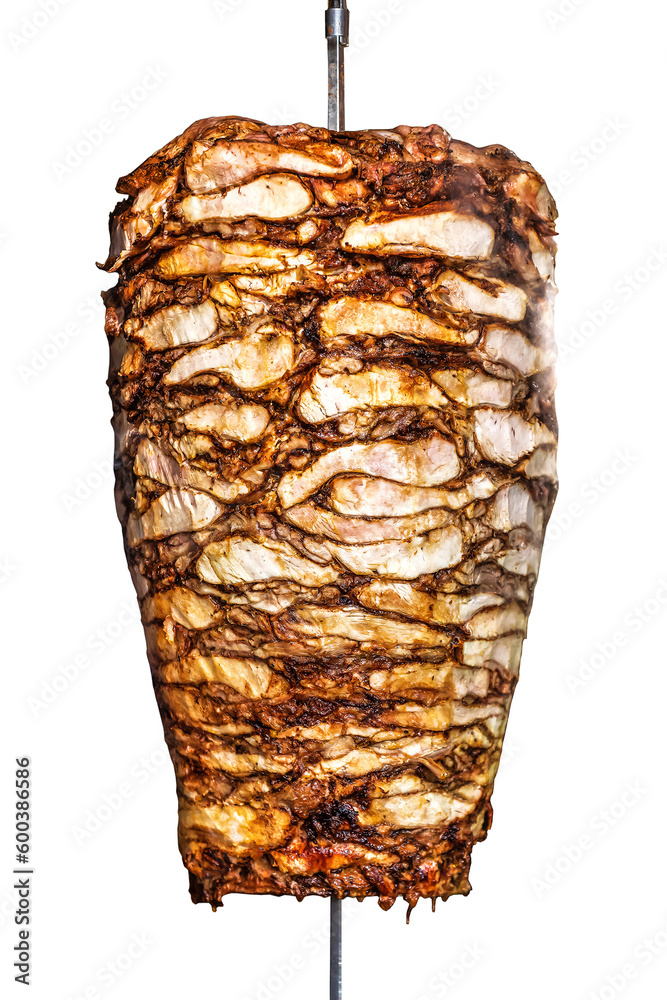 Turkish doner kebab isolated on white background. Rolling meat doner in ...