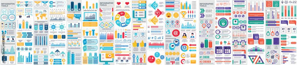Mega set of infographic elements data visualization vector design ...