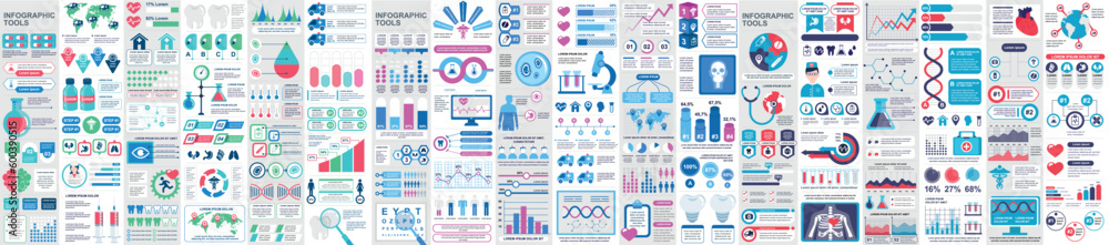 Mega set of medical infographic elements data visualization vector ...