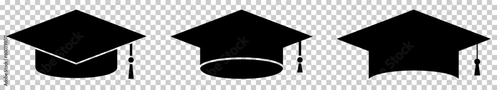 Graduation cap icons. Vector illustration isolated on transparent ...