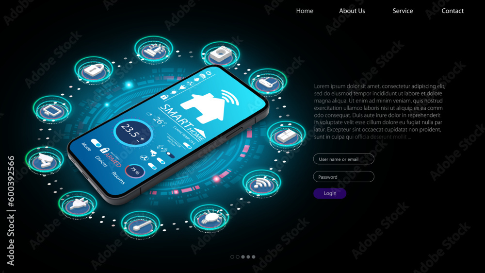 Smart home controlled smartphone. Internet of things technology of home ...