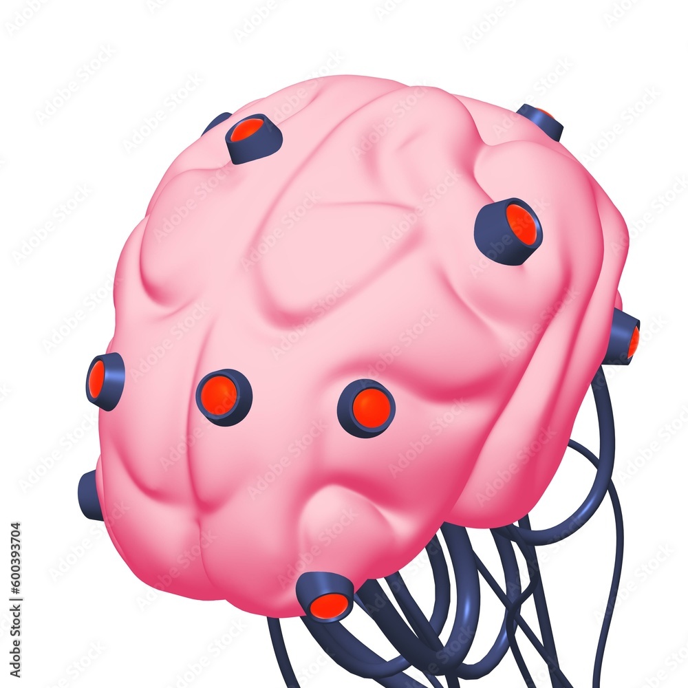 Cyber brain wired neural network. Robotic eternal organ. Cyborg brain ...