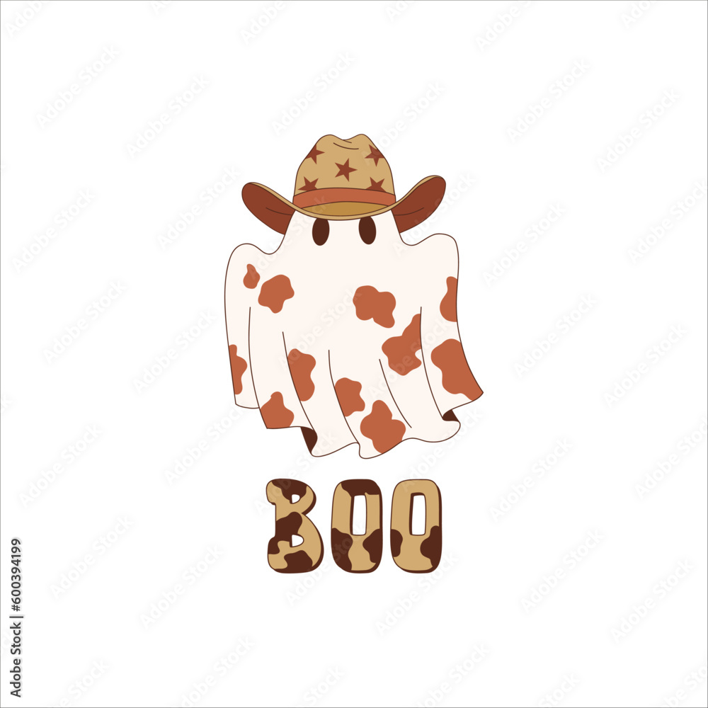 Halloween cute cowboy ghost rodeo retro illustration isolated on white ...