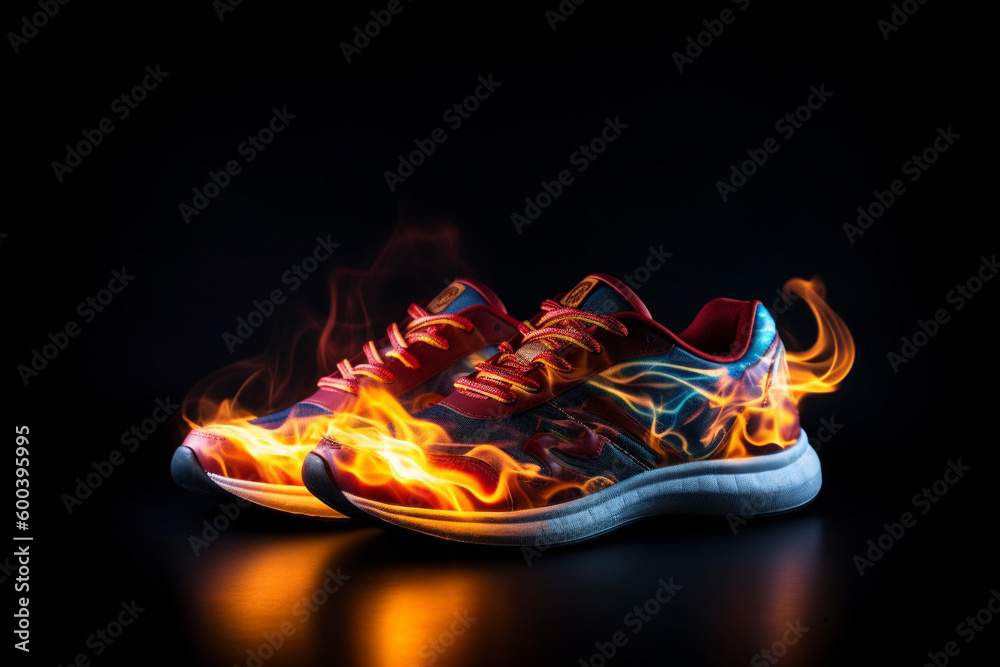 Sport shoe with flames of fire, symbolizing the intensity and passion ...