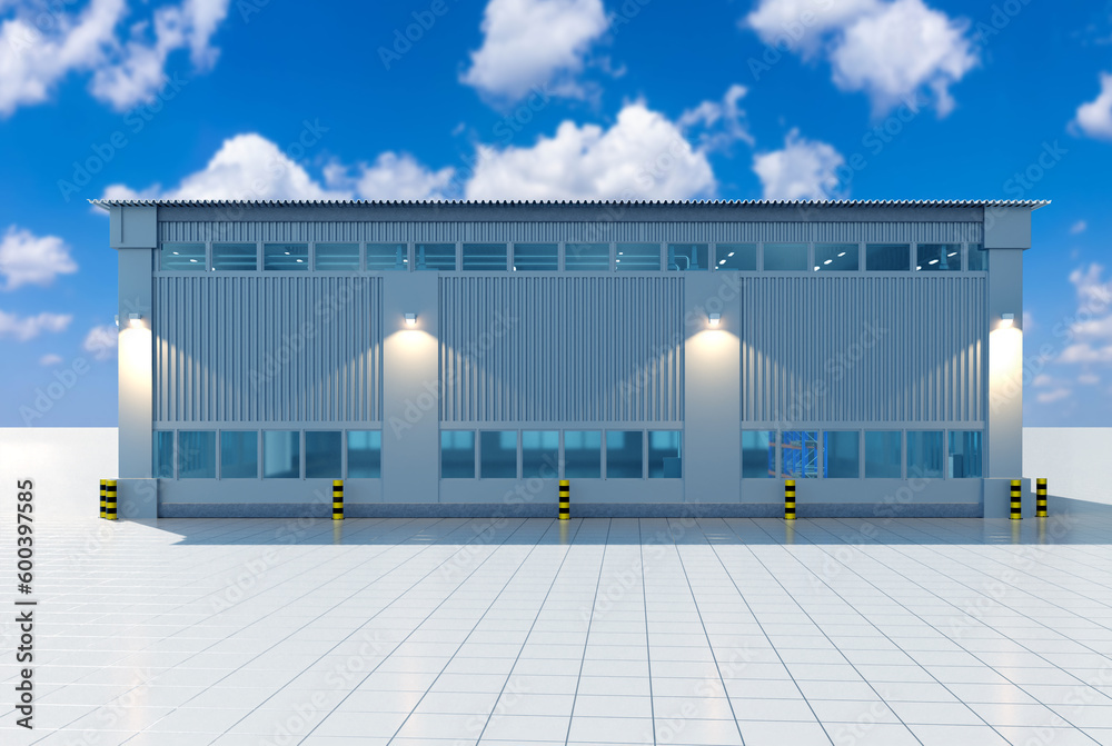 Industrial hangar. Warehouse building exterior. Industrial building ...