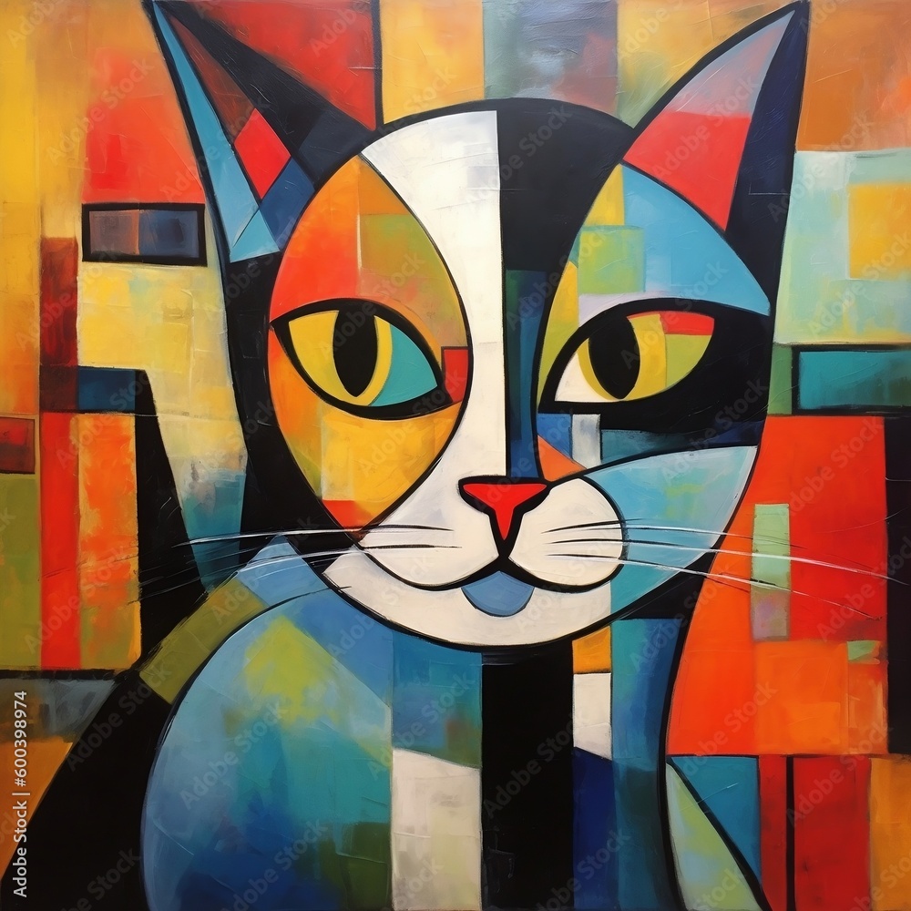Abstract Art of a Cat, Inspired by Picasso with a Kitty Posing for a ...