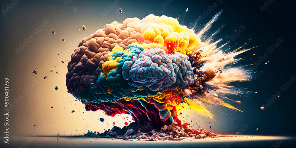 Unrealistic colorful representation of a nuclear explosion with smoke ...
