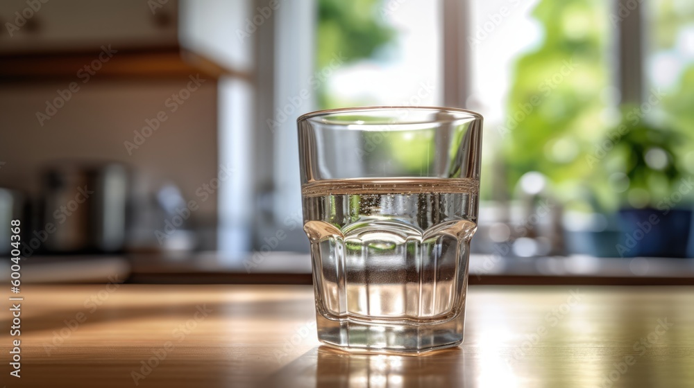 Refreshing Glass of Water on Kitchen Background, Natural Light ...