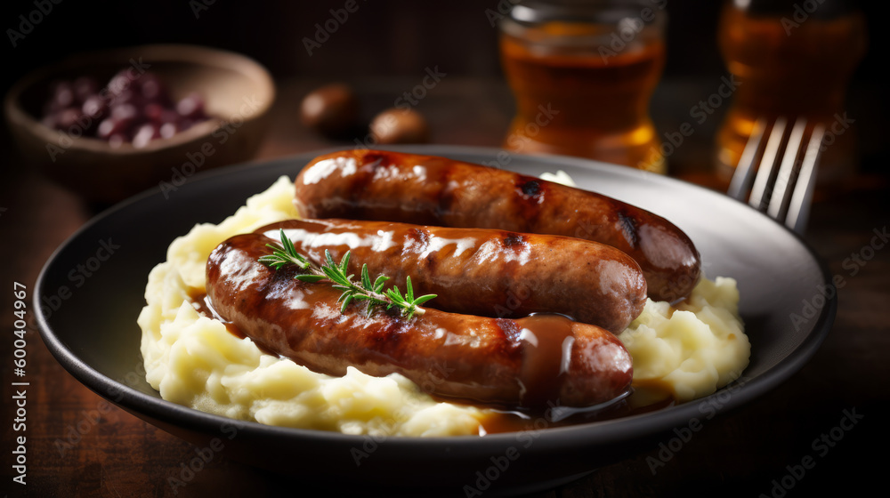 Bangers and Mash - British sausages with mashed potatoes and gravy ...