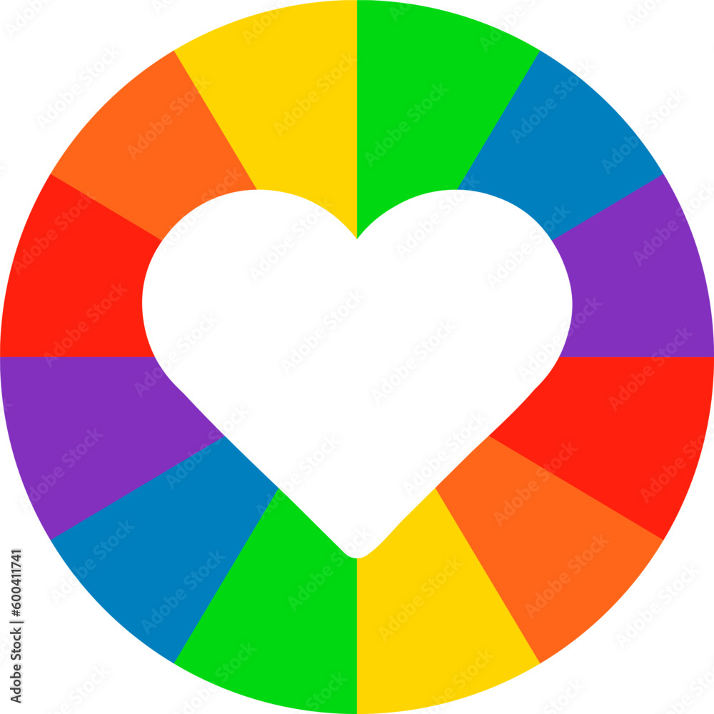 White Heart on Shining LGBT Rainbow Circle. Pride Month Symbol. LGBT ...