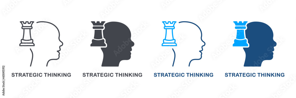Strategy Think and Decision Silhouette and Line Icon Set. Intellectual ...
