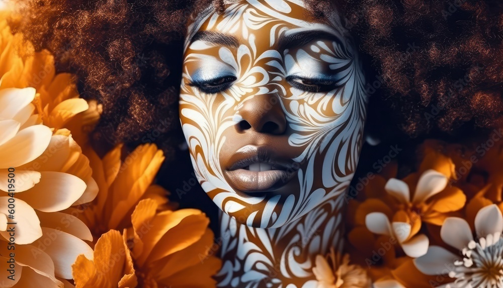 Stylish black woman with afro. Striking low-key image, radiant colors ...