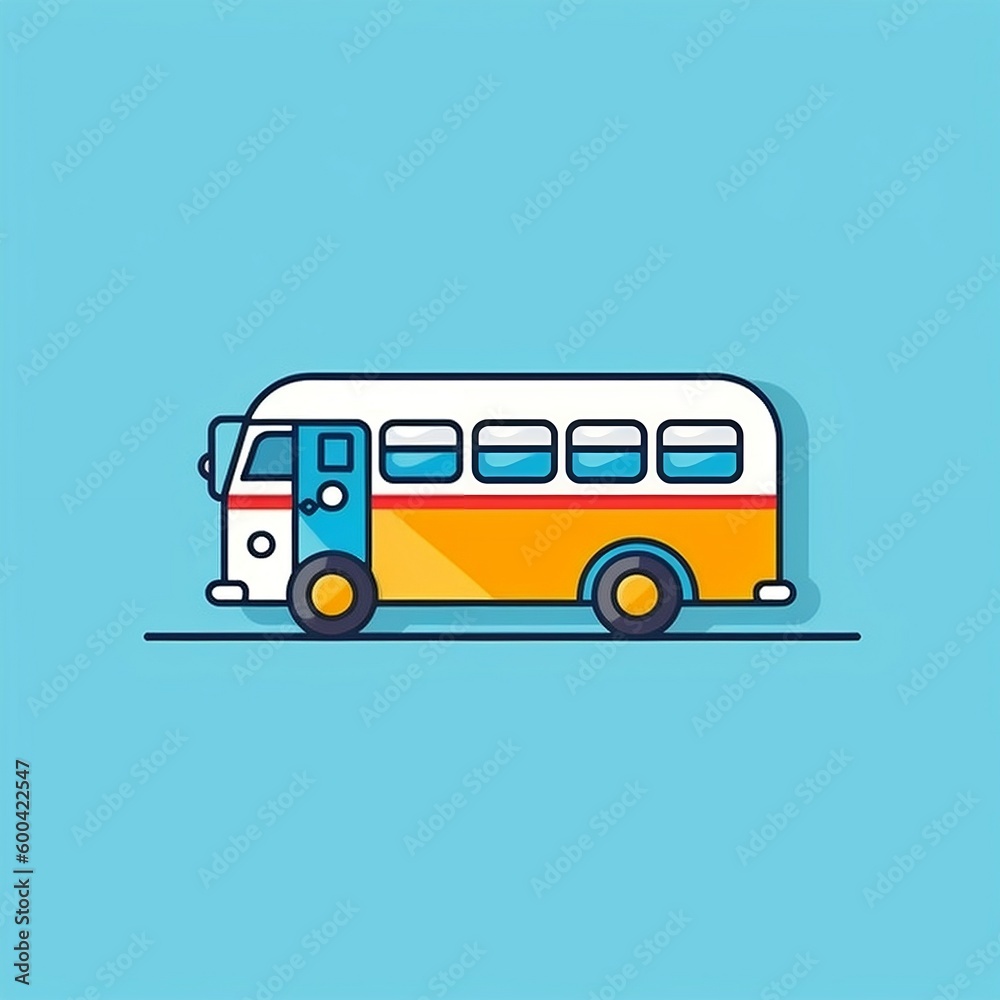 Minimalist Comic-Style Flat Design Icon of a Decorated Bus for Logos ...