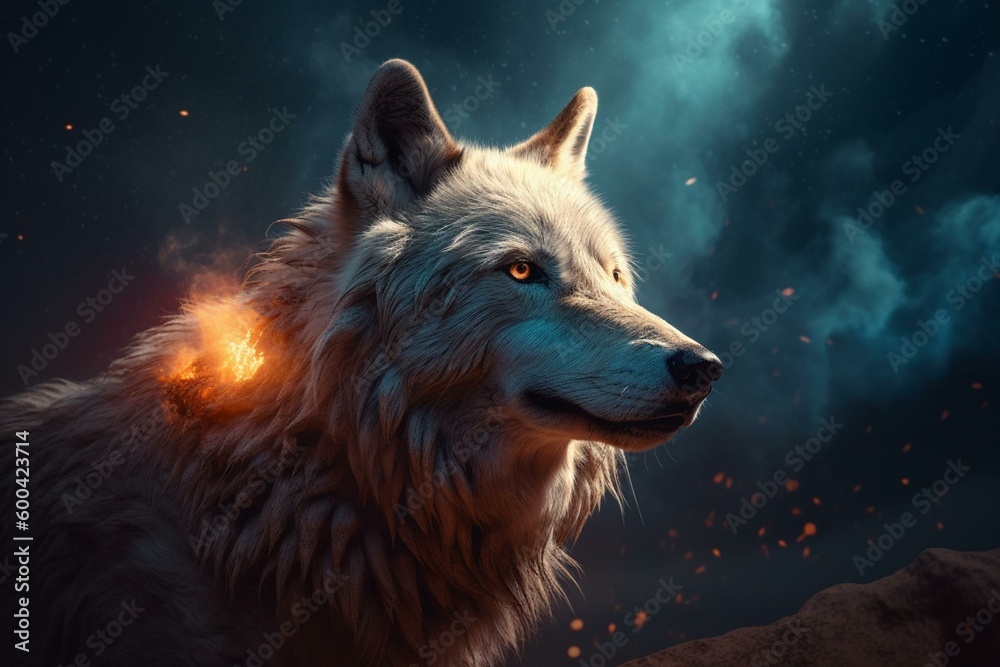 Majestic wolf with spiritual awakening concept in a fantasy universe ...