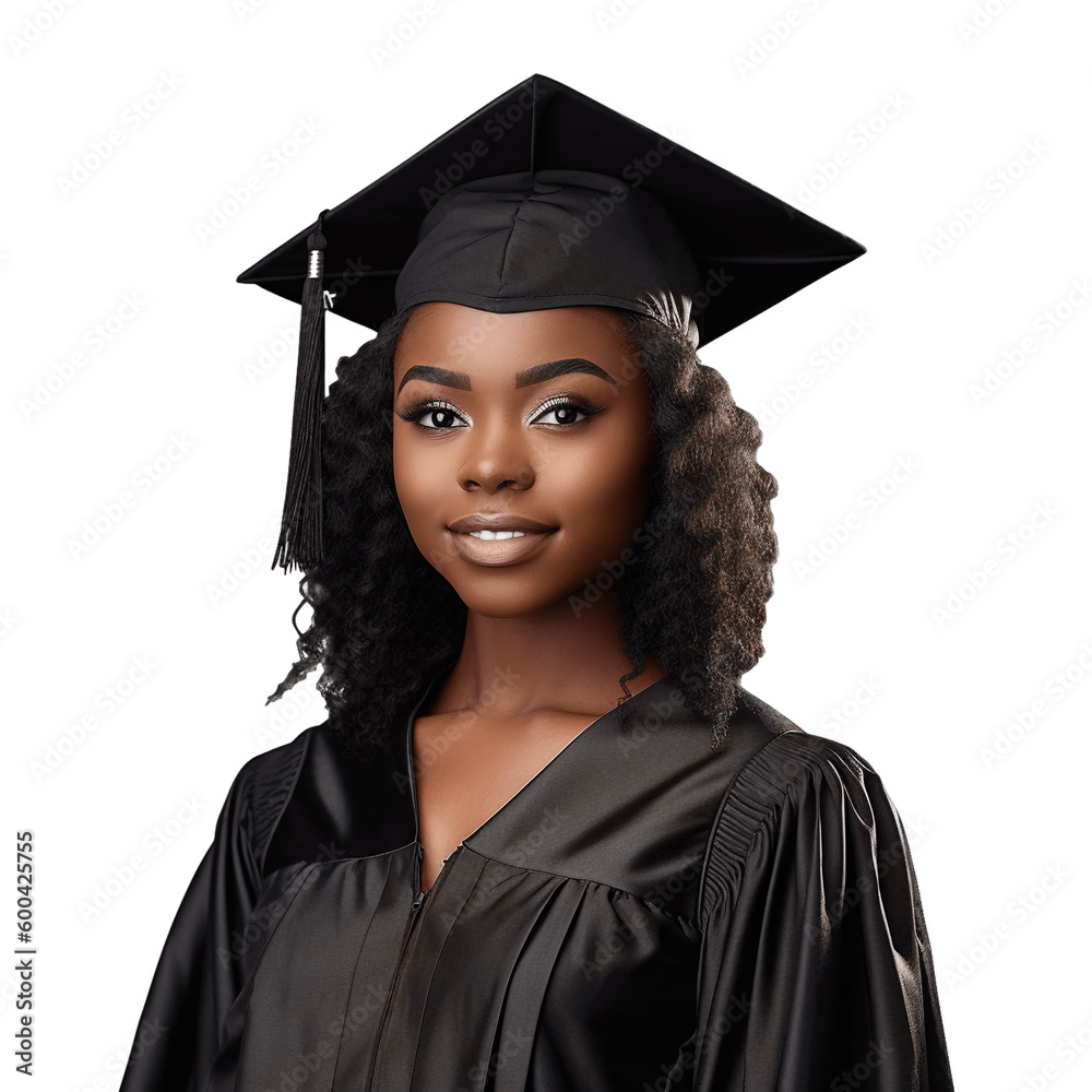 Milestone Achievement: Beautiful Black Woman Wearing Graduation Cap on ...