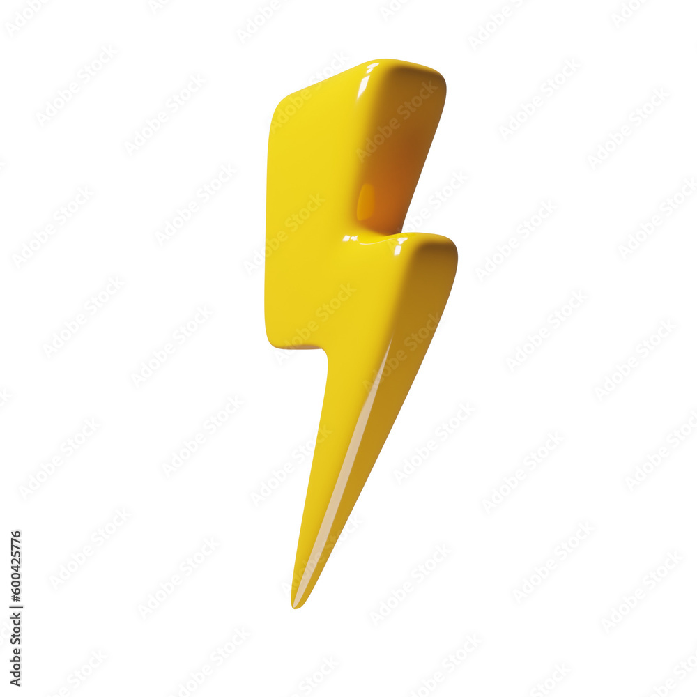 3D lightning bolt icon. Realistic illustration of a yellow lightning ...