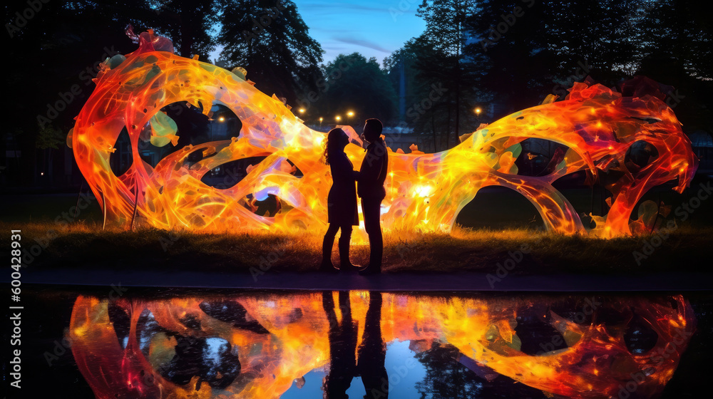 couple on a romantic walk encountering a surprise, beautifully ...