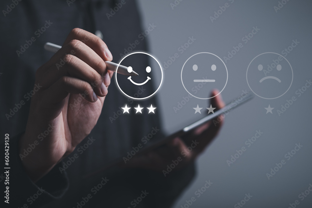 Business people or customers show satisfaction through the application ...