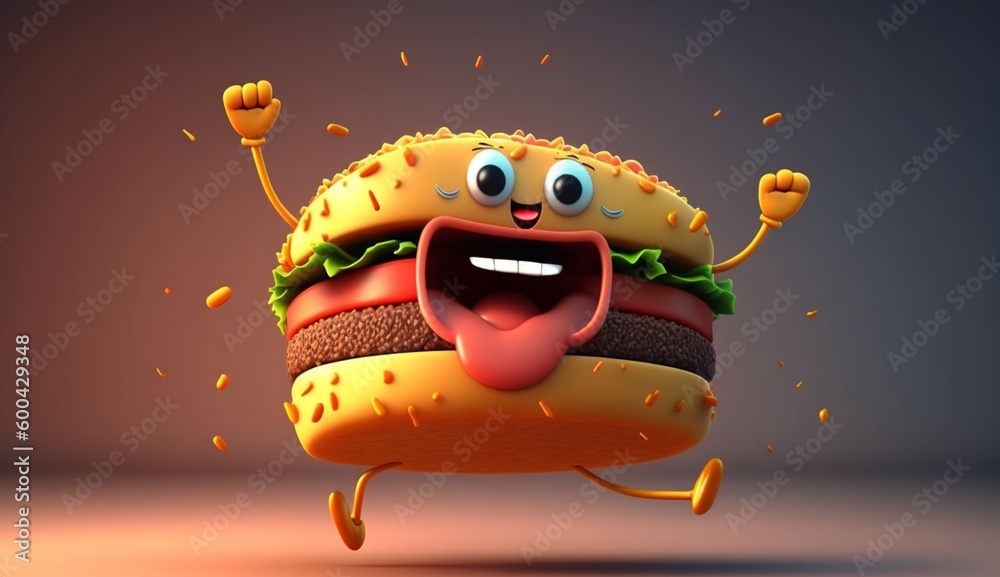 Cute Cartoon Dancing Hamburger Character. Generative AI. Stock ...