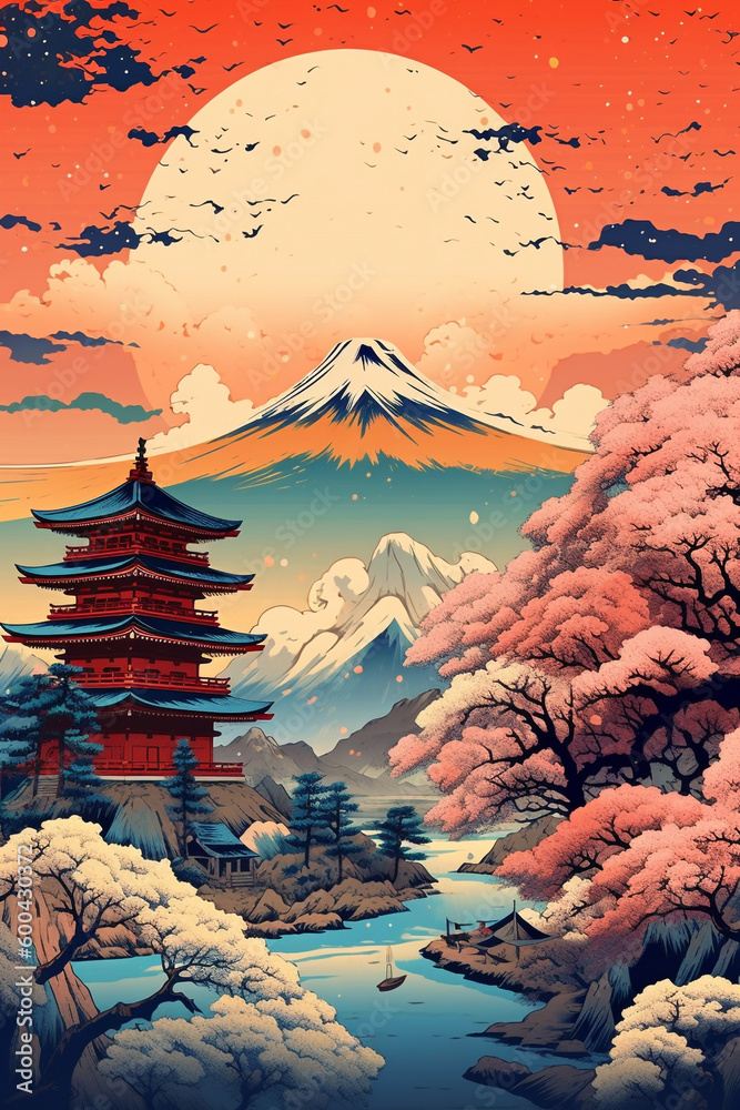 japanese landscape poster ai generated art Generative AI Stock ...