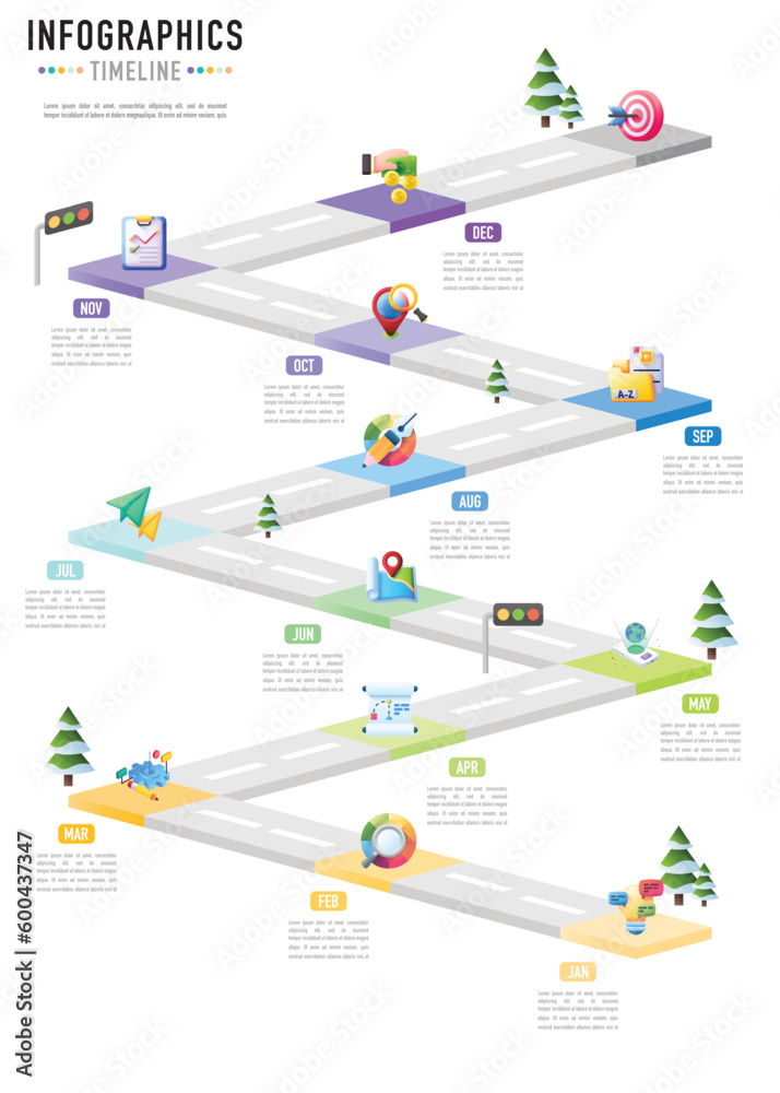 Rectangular isometric roadmap timeline infographic template or element ...