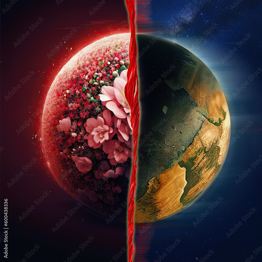 The globe is divided into two parts blooming and destroying. Generative ...