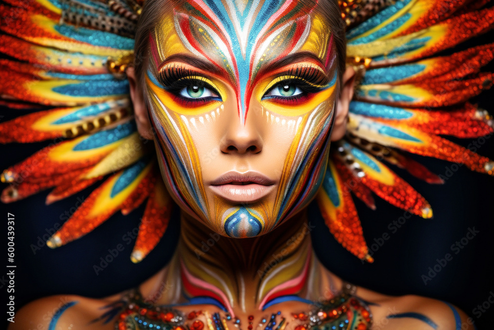 Body Paint, Captivating woman adorned in vibrant body paint ...