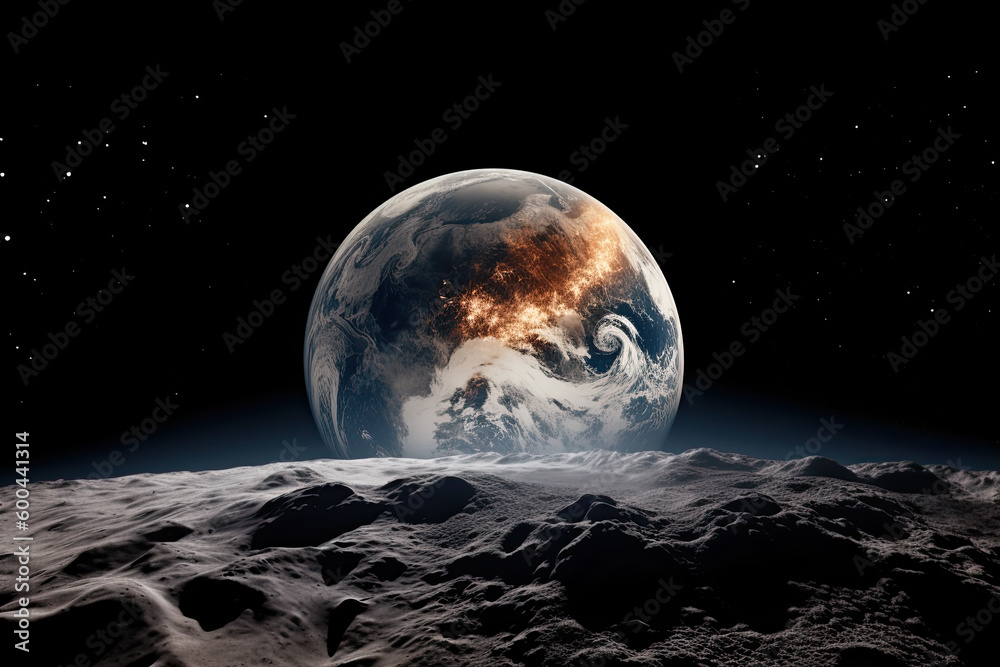 Collision of planets in space. Global catastrophe on earth, view from ...