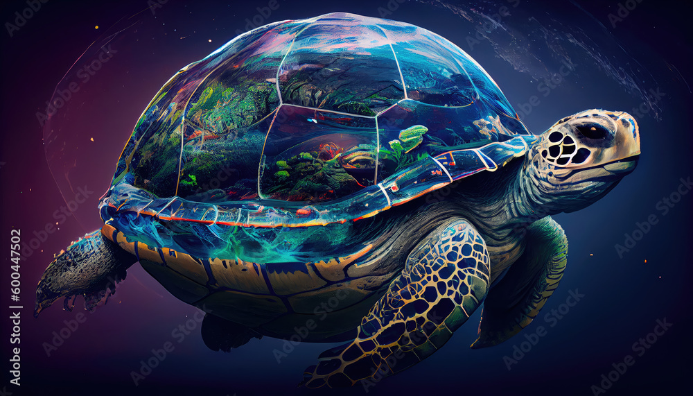 Giant space turtle carrying earth on its back is wandering in space ...