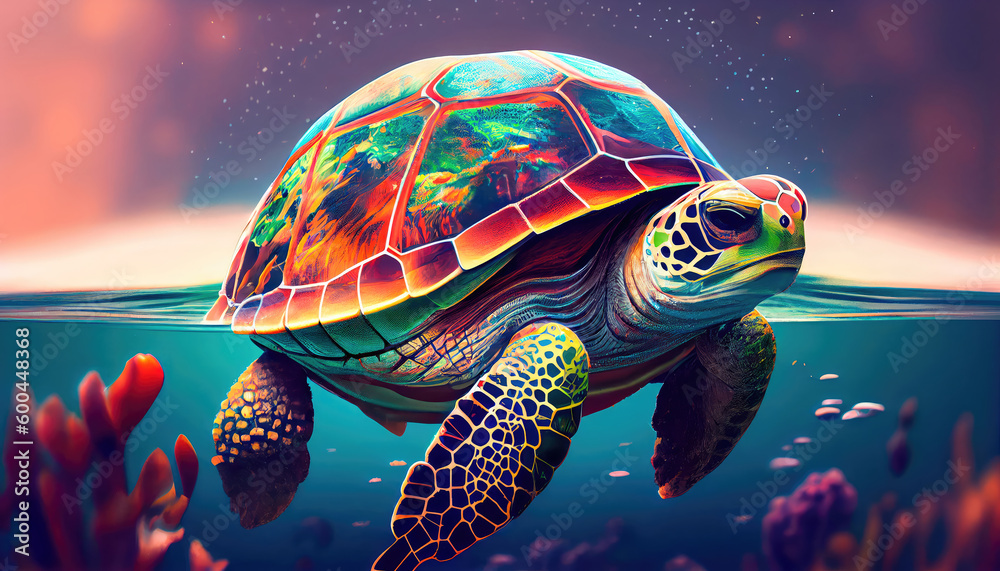 Giant space turtle carrying earth on its back is wandering in space ...