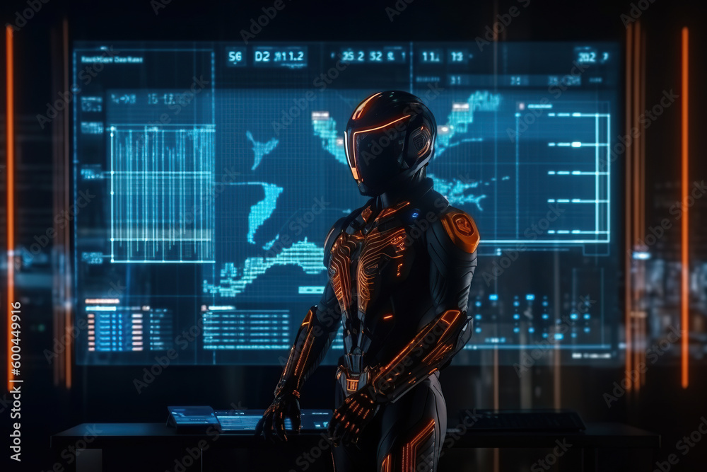 Generative AI image of futuristic unrecognizable spaceman in helmet and ...