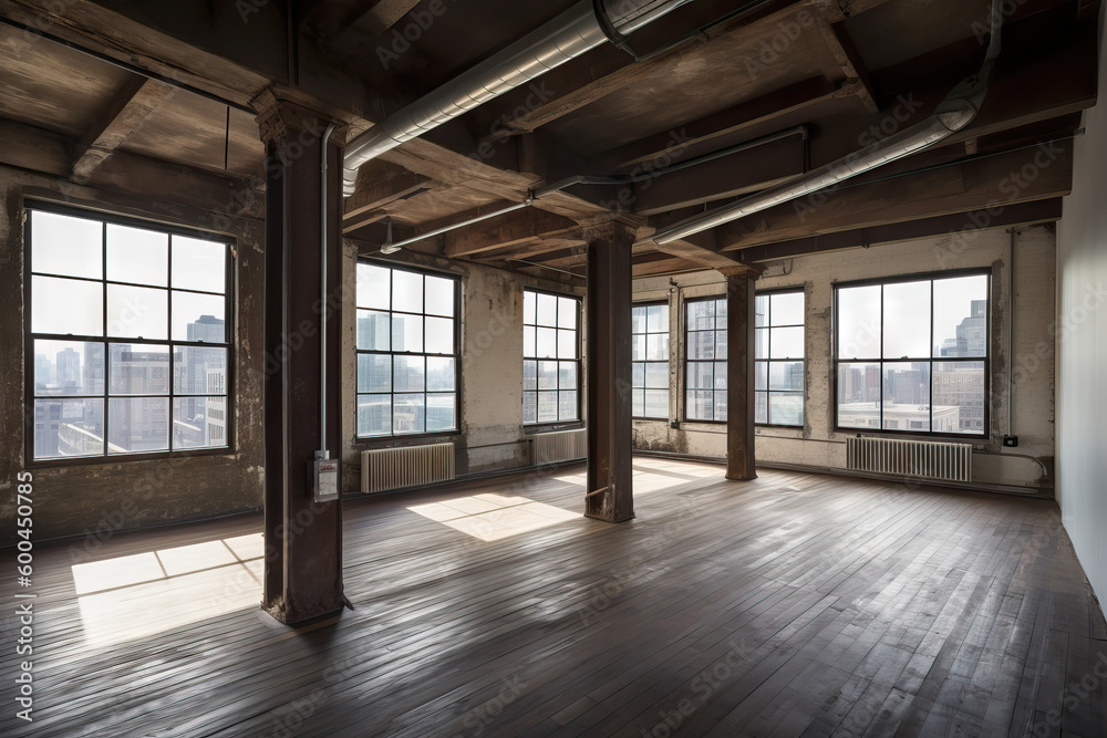 AI generating illustration of an old empty room with wooden floor and ...