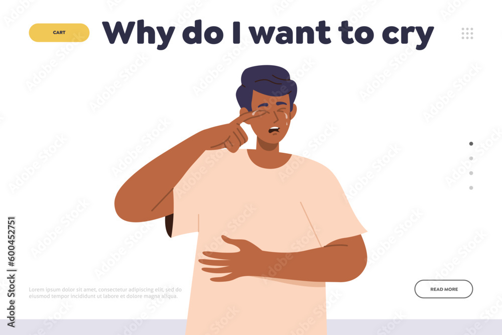 Vetor de Landing page design template giving information why people cry ...