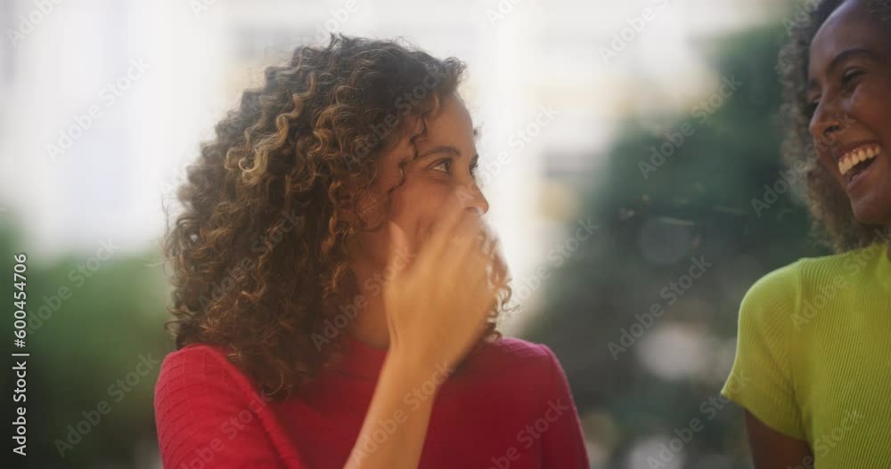 Portrait of Brazilian Young Woman Happily Talking to her Friend in ...