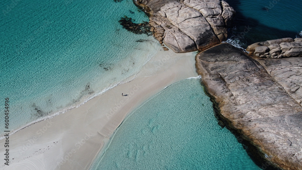 Person walking in the sand between two beaches in Wylie Bay, Western ...