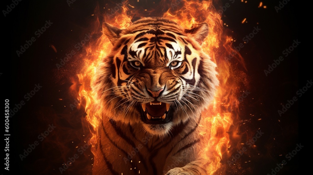 tiger with fire illustration template background Stock Illustration ...