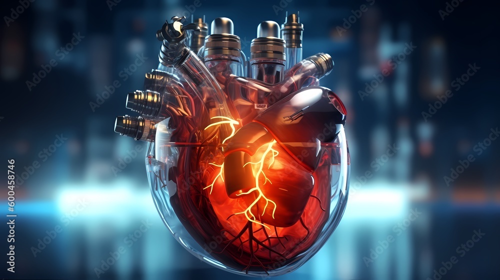 Innovative image of a human synthetic implant heart constructed from a ...