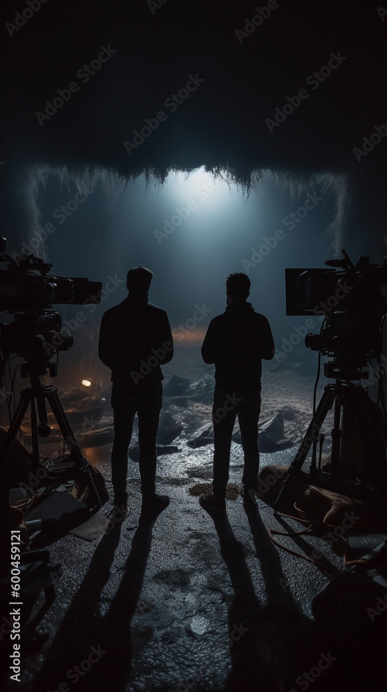 Behind the Scenes, movie production stage, cameras, equipment, studio ...