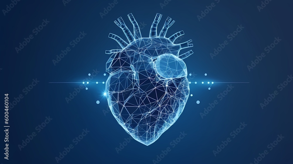 Human heart anatomy form lines and triangles, point connecting network ...