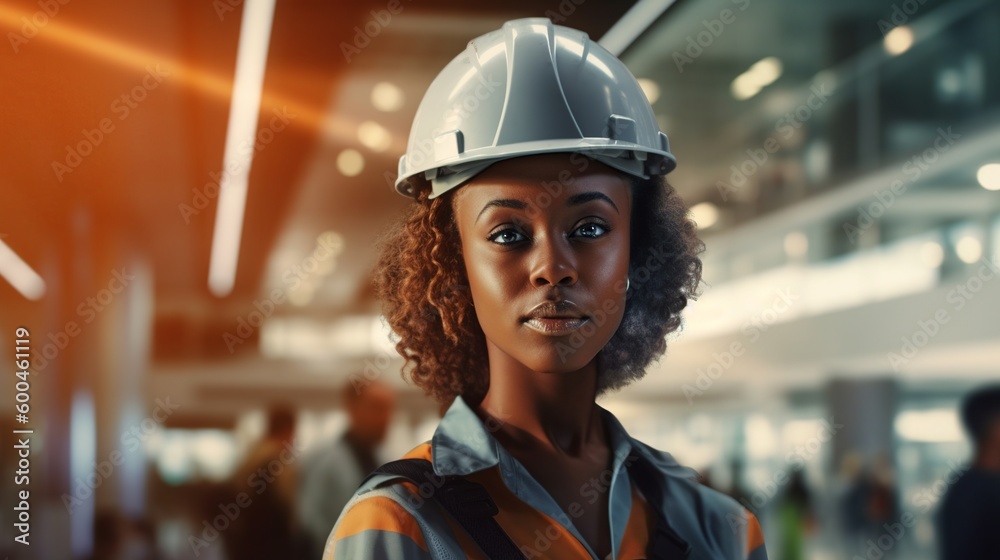 Empowering professional black woman civil engineering with helmet in ...