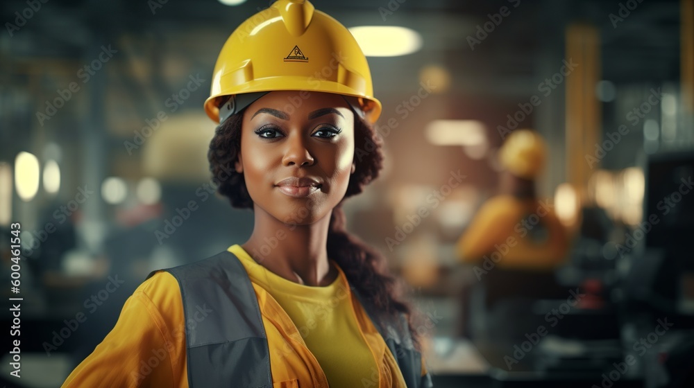 Empowering professional black woman civil engineering with helmet in ...
