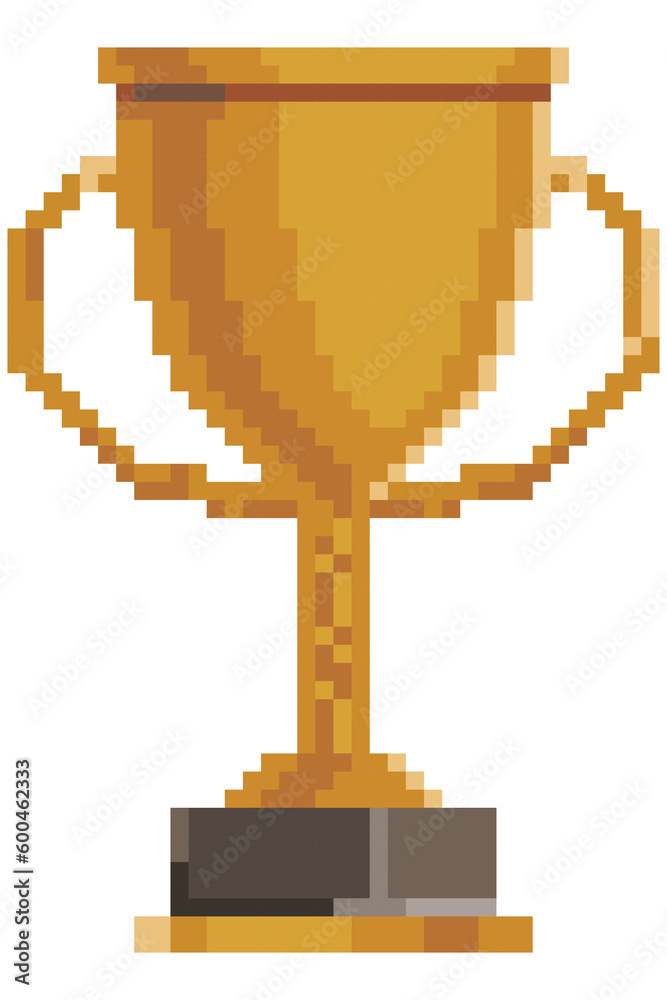 Pixel golden winner cup or award trophy symbol 8-bit style on white ...