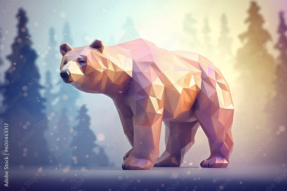 Colorful low poly brown bear illustration with background ai generated ...