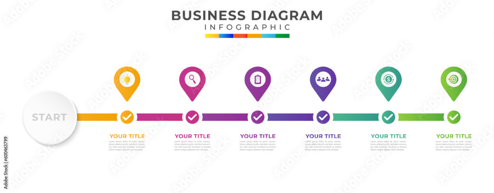 6 Steps Road map modern timeline diagram with circle topic chart and ...